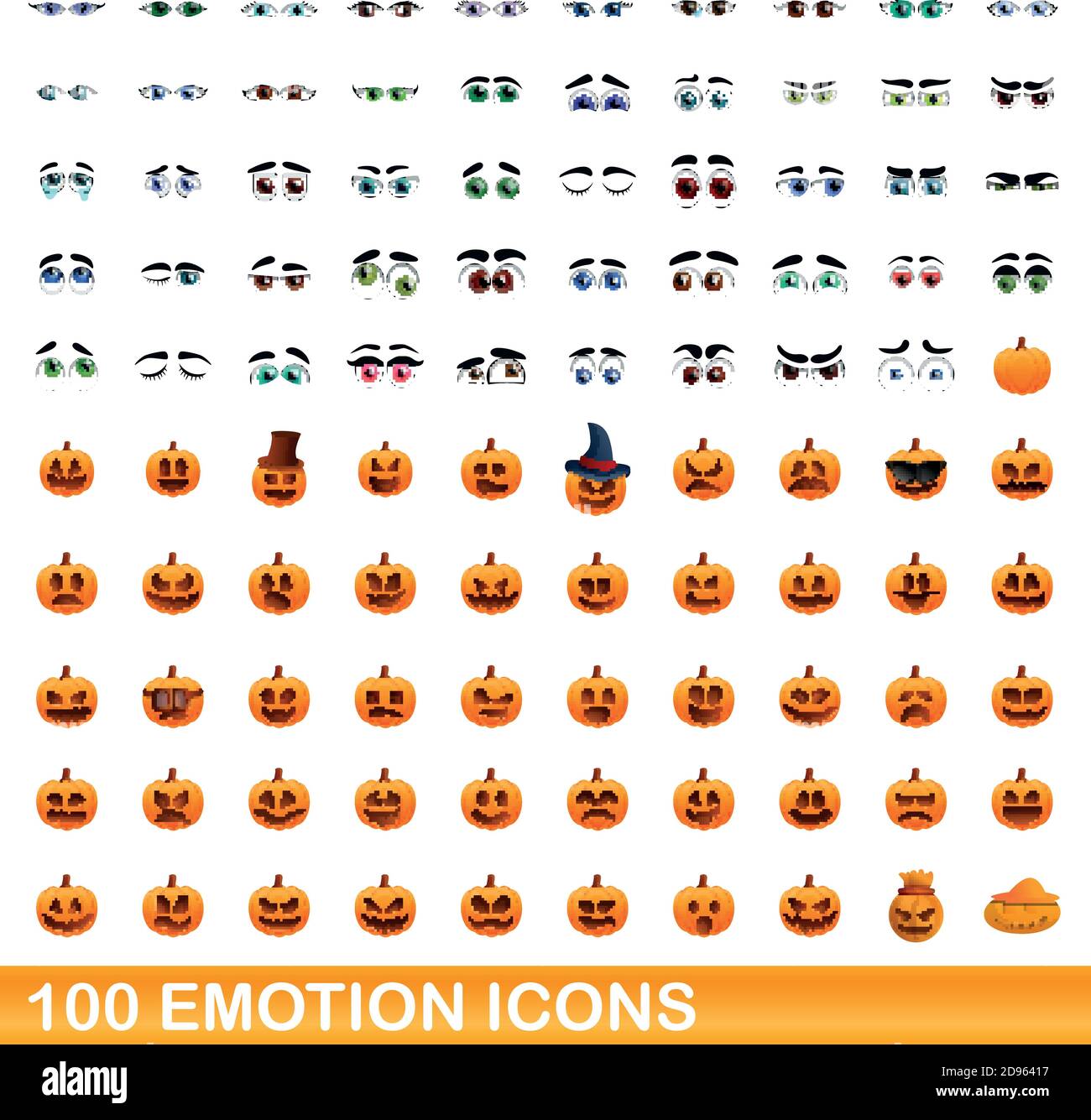 100 emotion icons set. Cartoon illustration of 100 emotion icons vector ...