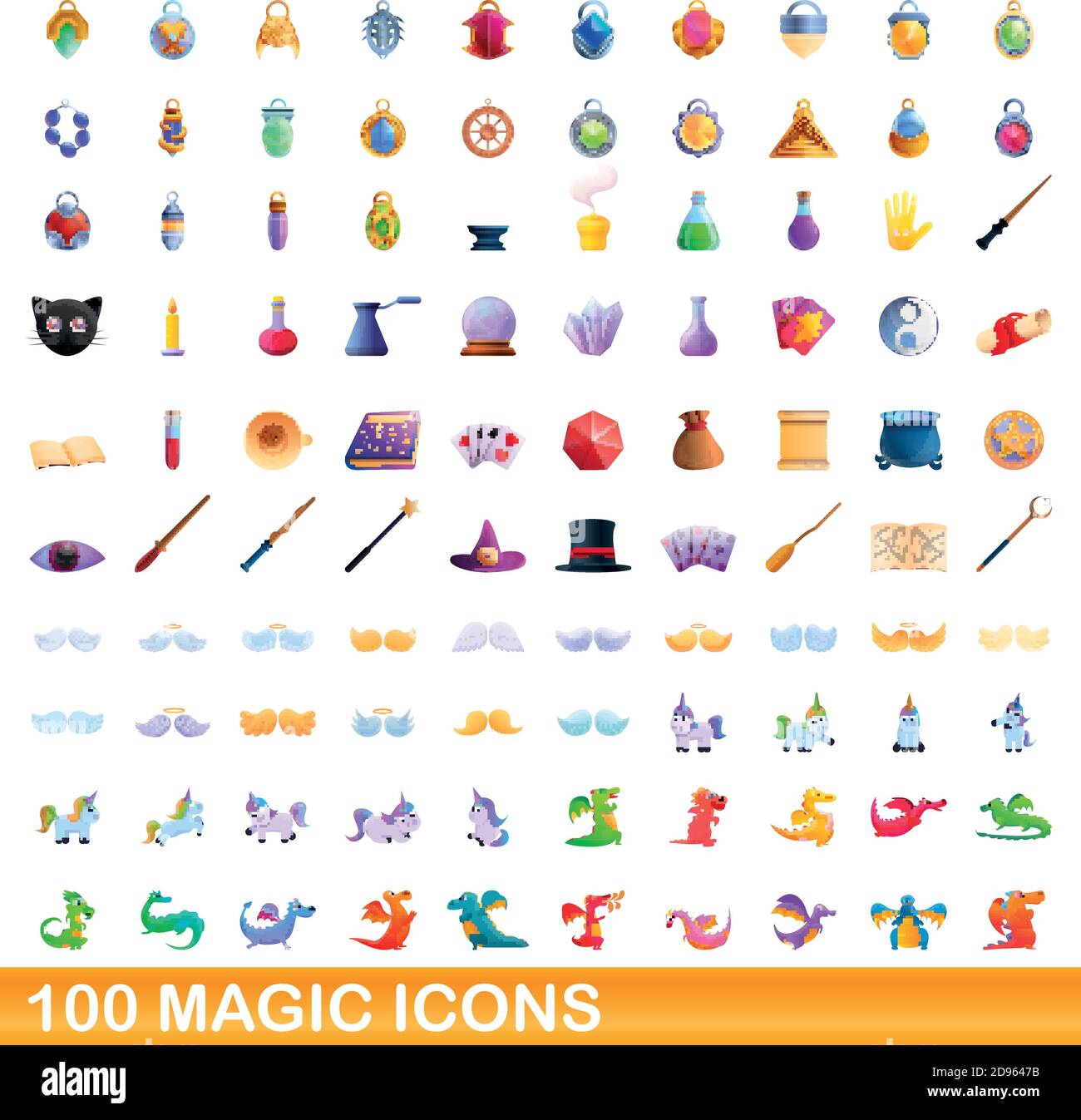 100 magic icons set. Cartoon illustration of 100 magic icons vector set ...