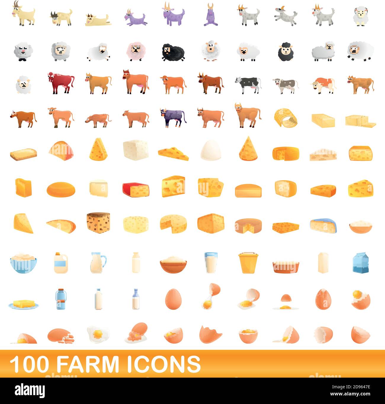 100 farm icons set. Cartoon illustration of 100 farm icons vector set ...