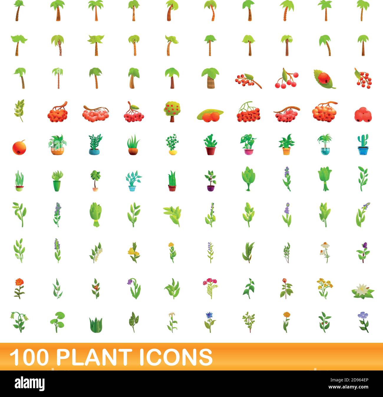 100 plant icons set. Cartoon illustration of 100 plant icons vector set ...
