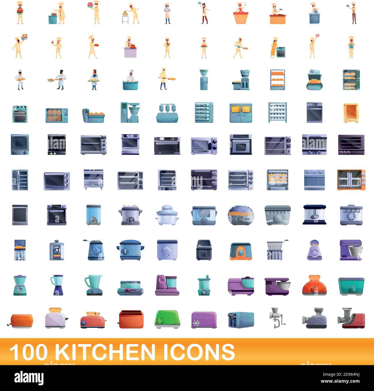 100 kitchen icons set. Cartoon illustration of 100 kitchen icons vector ...