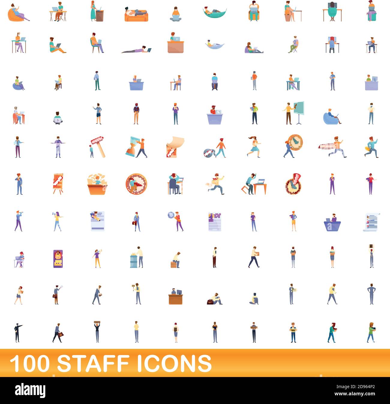100 staff icons set. Cartoon illustration of 100 staff icons vector set ...