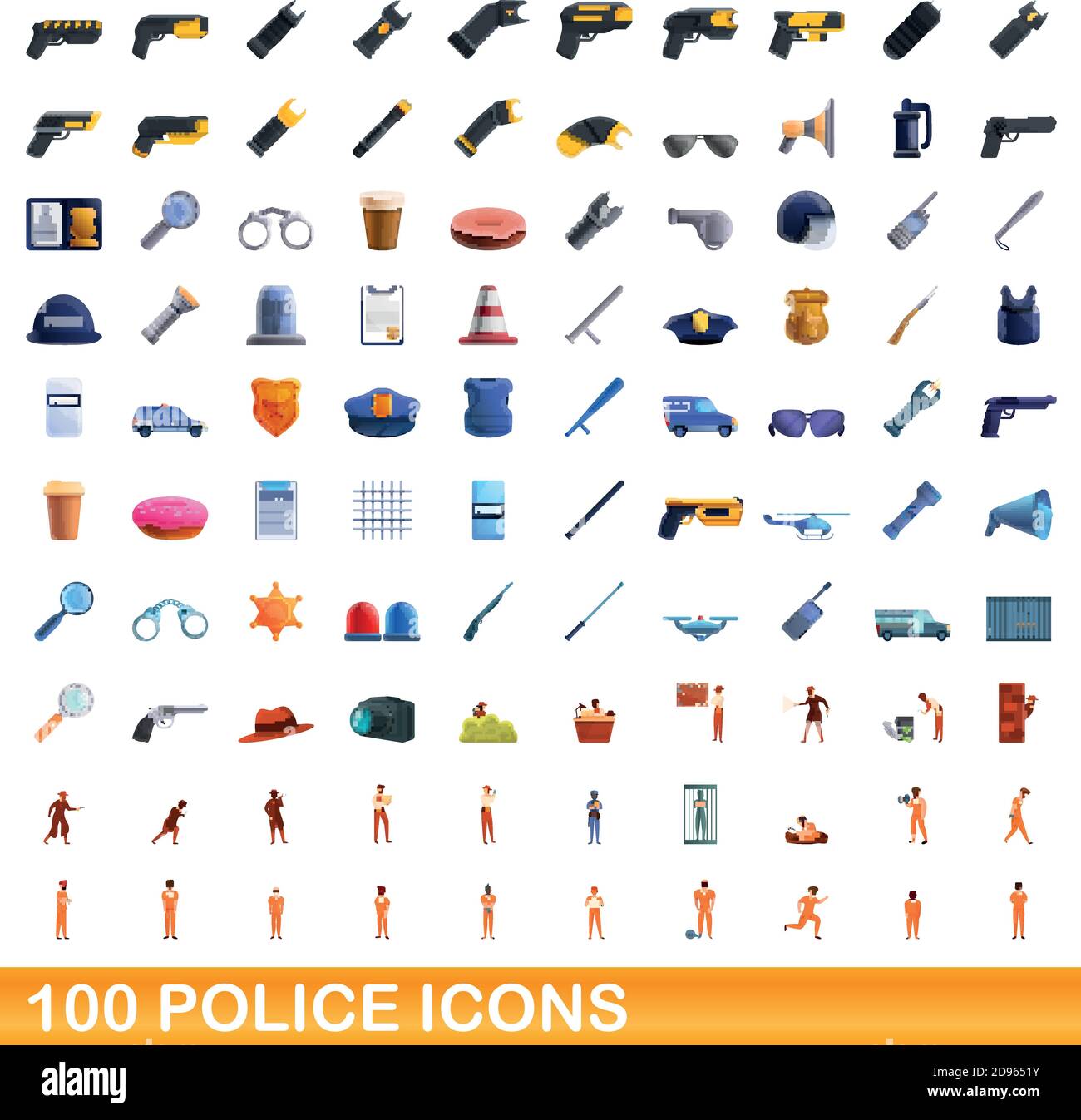 100 police icons set. Cartoon illustration of 100 police icons vector ...
