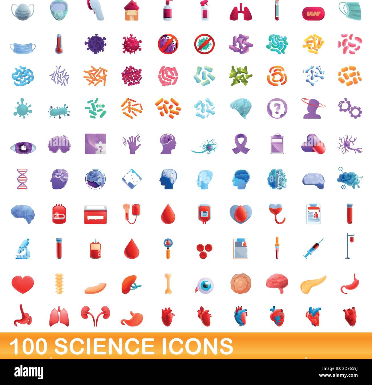 100 science icons set. Cartoon illustration of 100 science icons vector ...