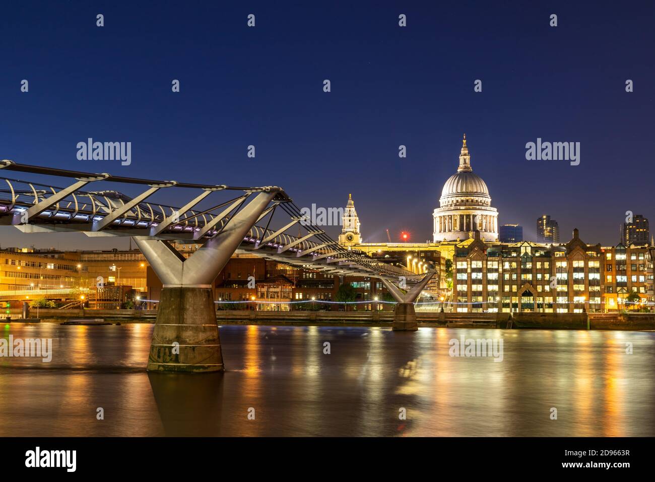 St paul cathedral with millennium bridge sunset twilight in London UK ...