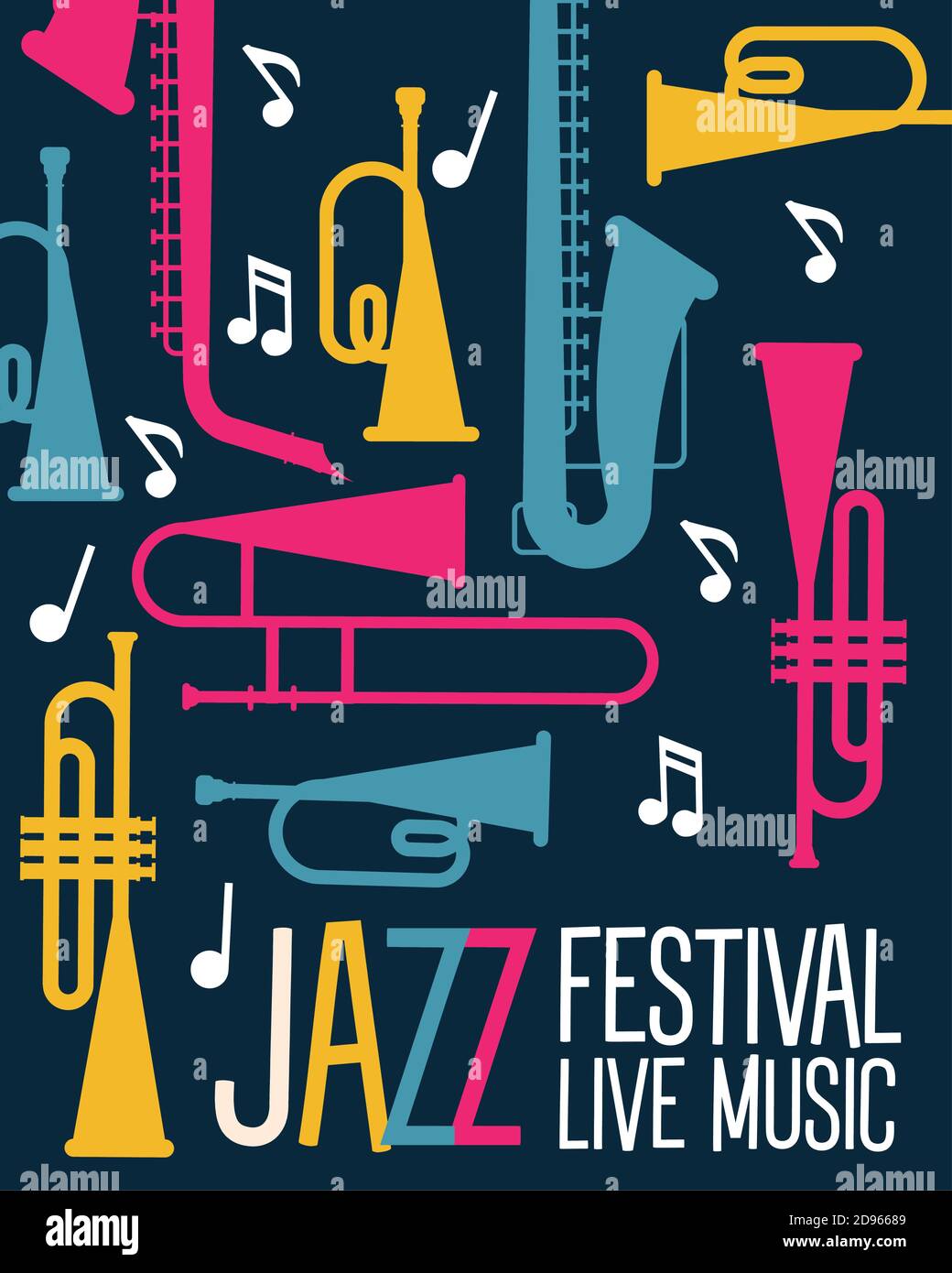 jazz festival poster with instruments and lettering vector illustration ...