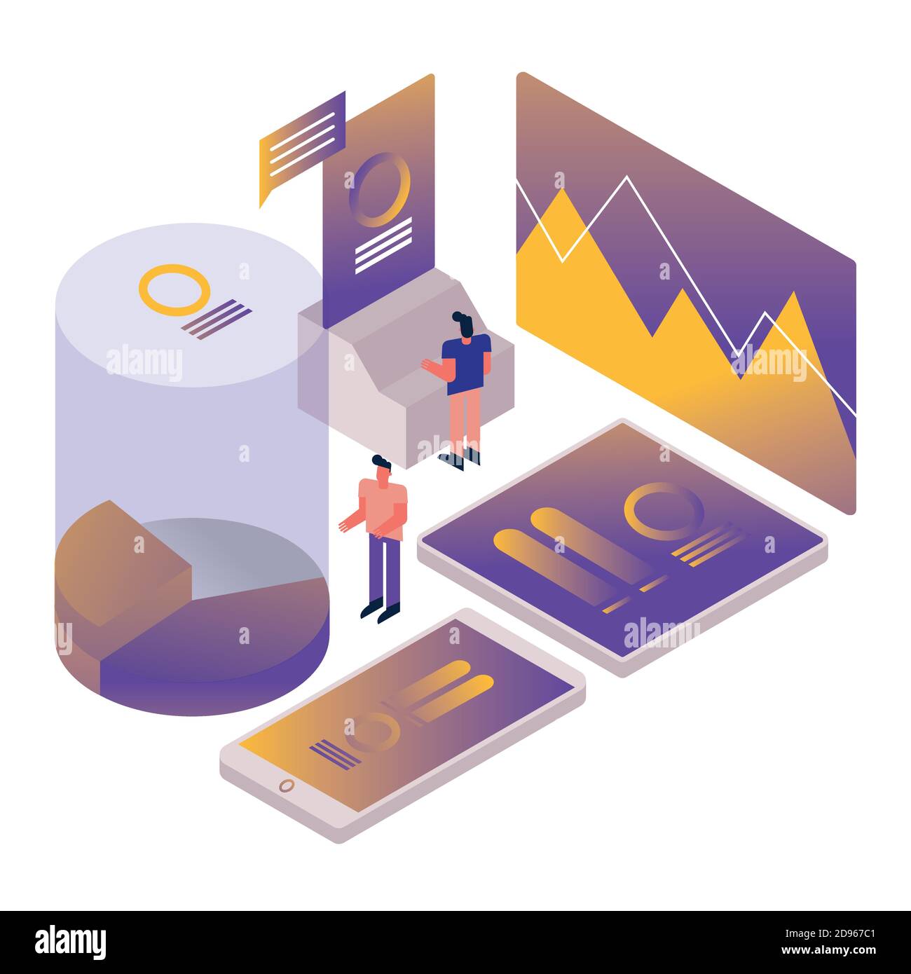 men couple and charts with statistics pie vector illustration design ...