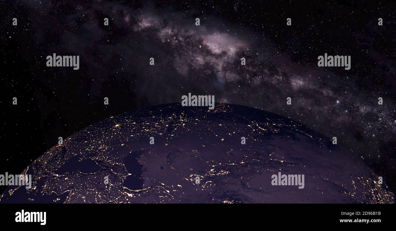 Planet earth in night scene with night city lights from space. Animated ...
