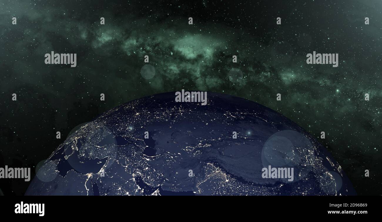 Planet earth in night scene with night city lights from space. Animated ...