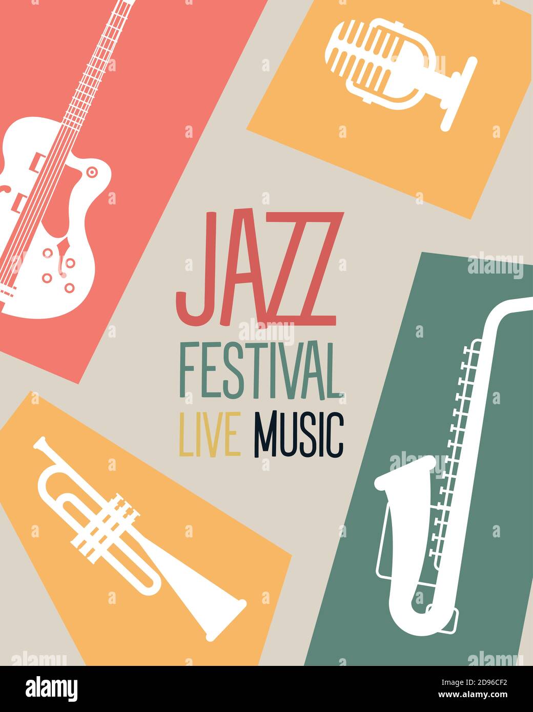 jazz festival poster with instruments and lettering vector illustration ...
