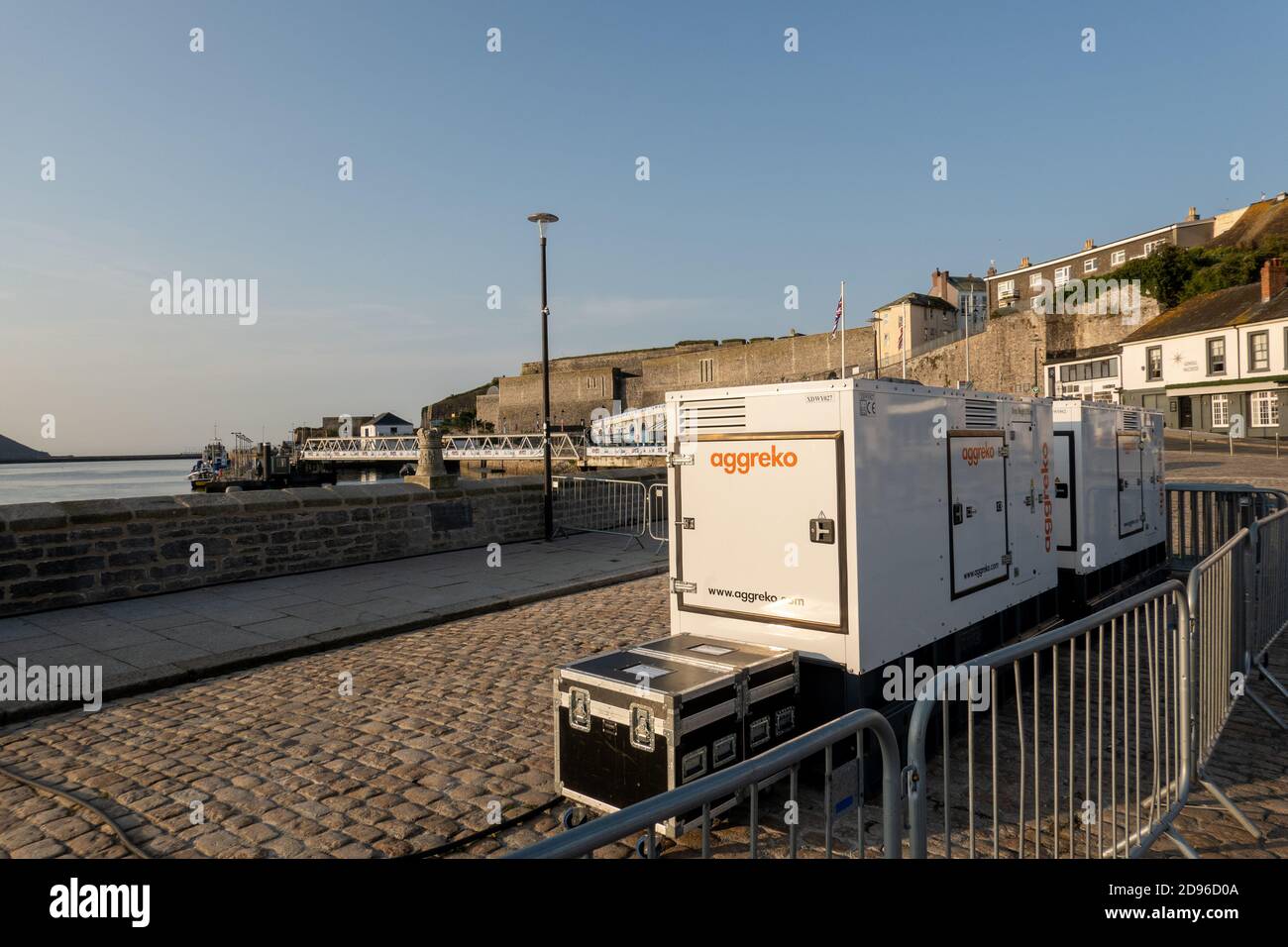 Aggreko Generators on Plymouth barbican Stock Photo - Alamy