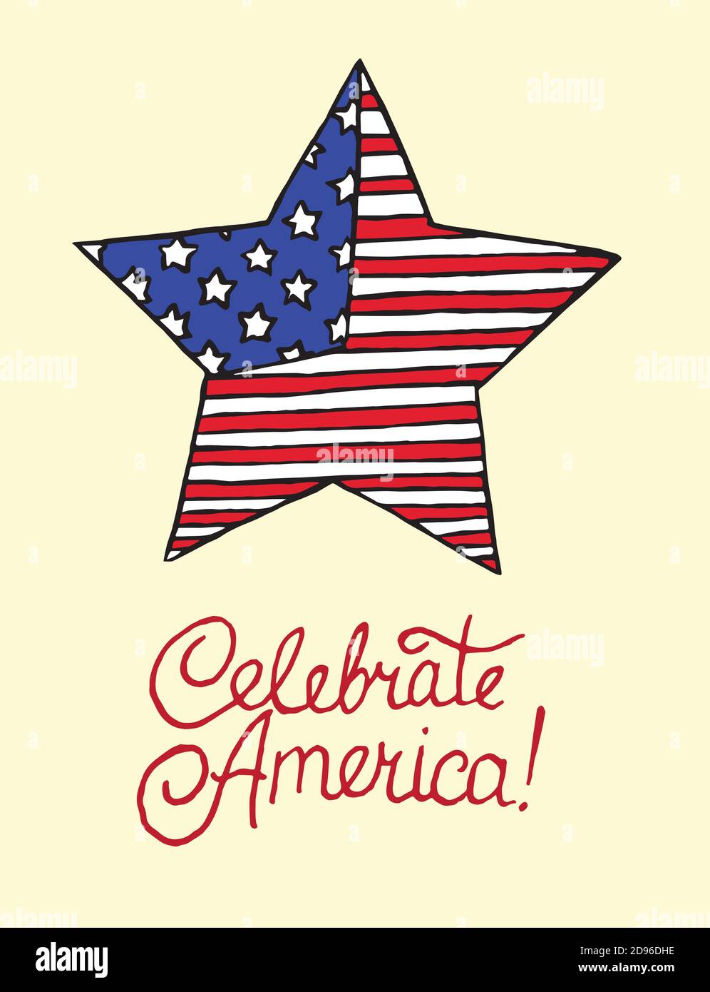 Star with American flag, Celebrate America, card design, drawn by hand ...