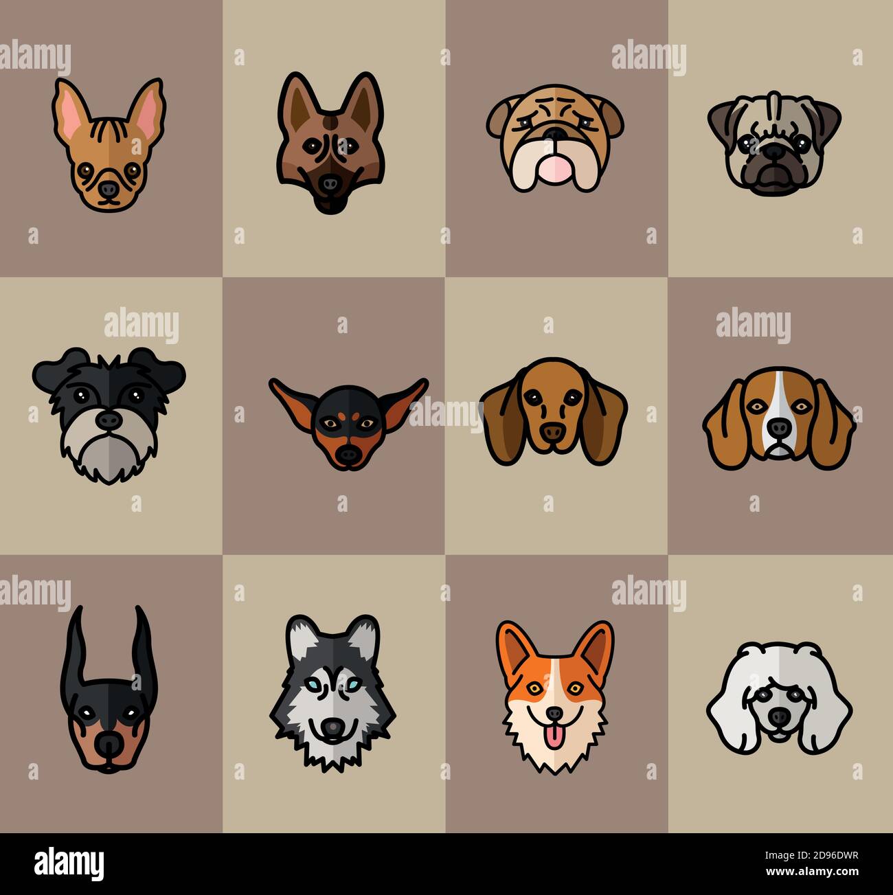 twelve dogs pets mascots breed characters vector illustration design ...