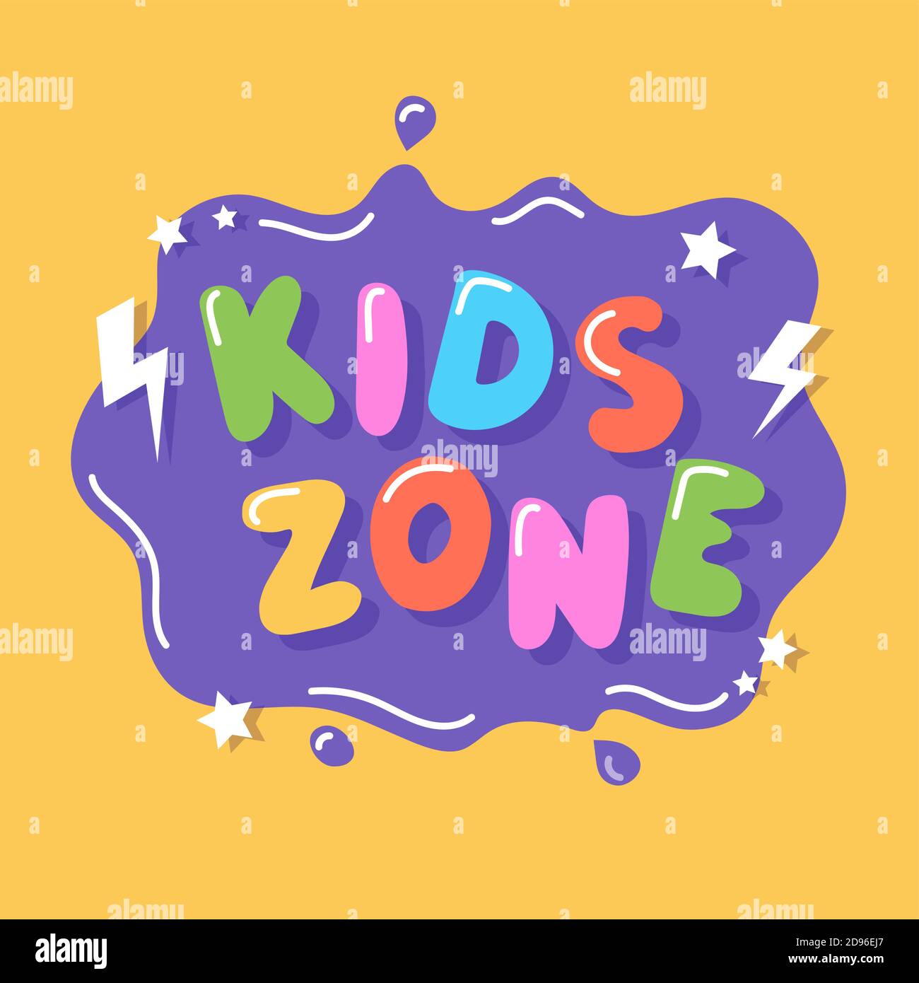 Kids zone, colorful sign template with hand drawn lettering, vector ...