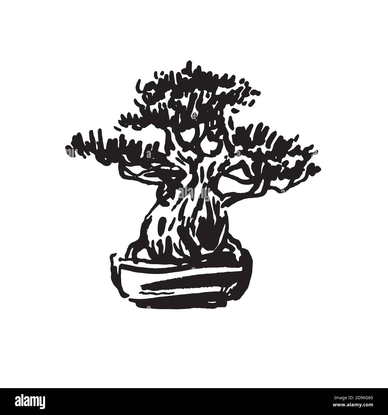 Japanese old bonsai tree in pot hand drawn logo Stock Vector Image ...