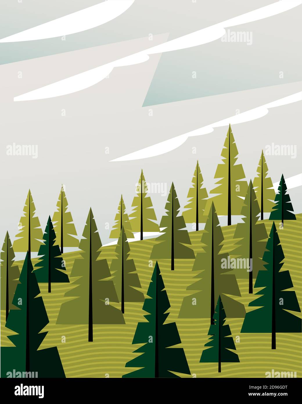 beautiful landcape scene with coniferus forest vector illustration ...
