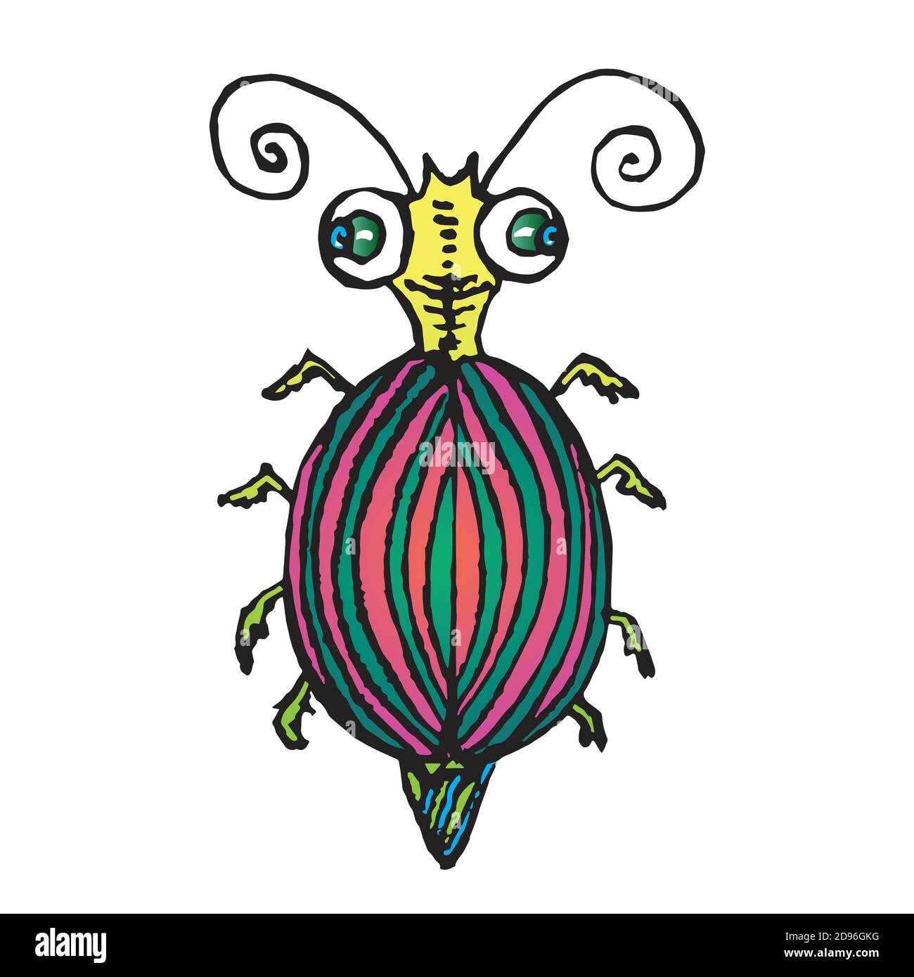 Funny striped bug, hand drawn doodle color sketch in pop art style ...