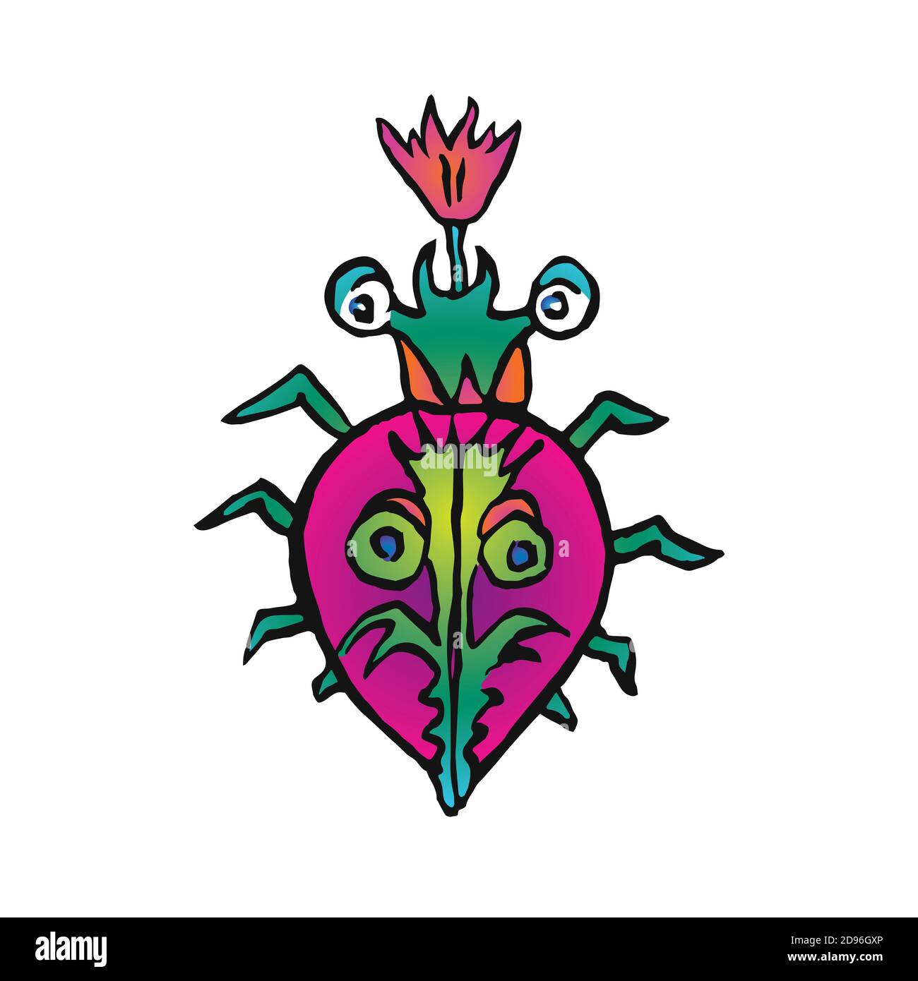 Funny pink bug, hand drawn doodle color sketch in pop art style Stock ...