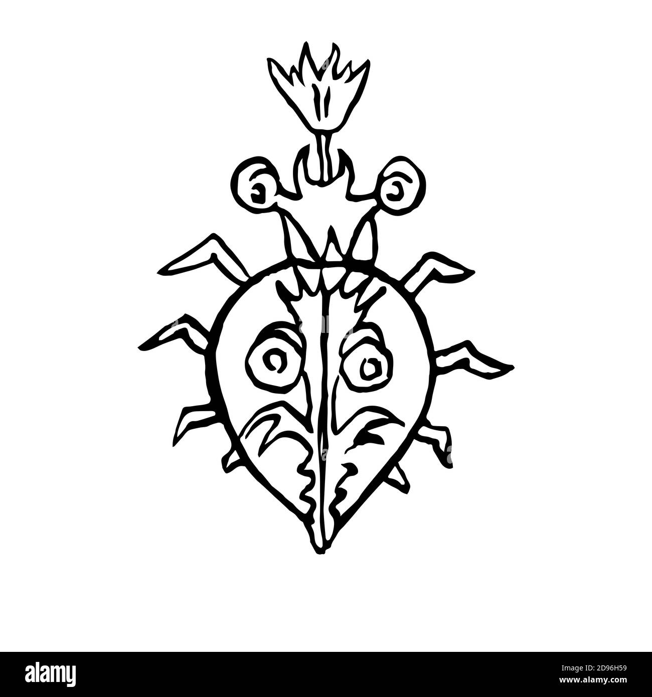 Funny bug, hand drawn doodle black and white sketch style, illustration ...