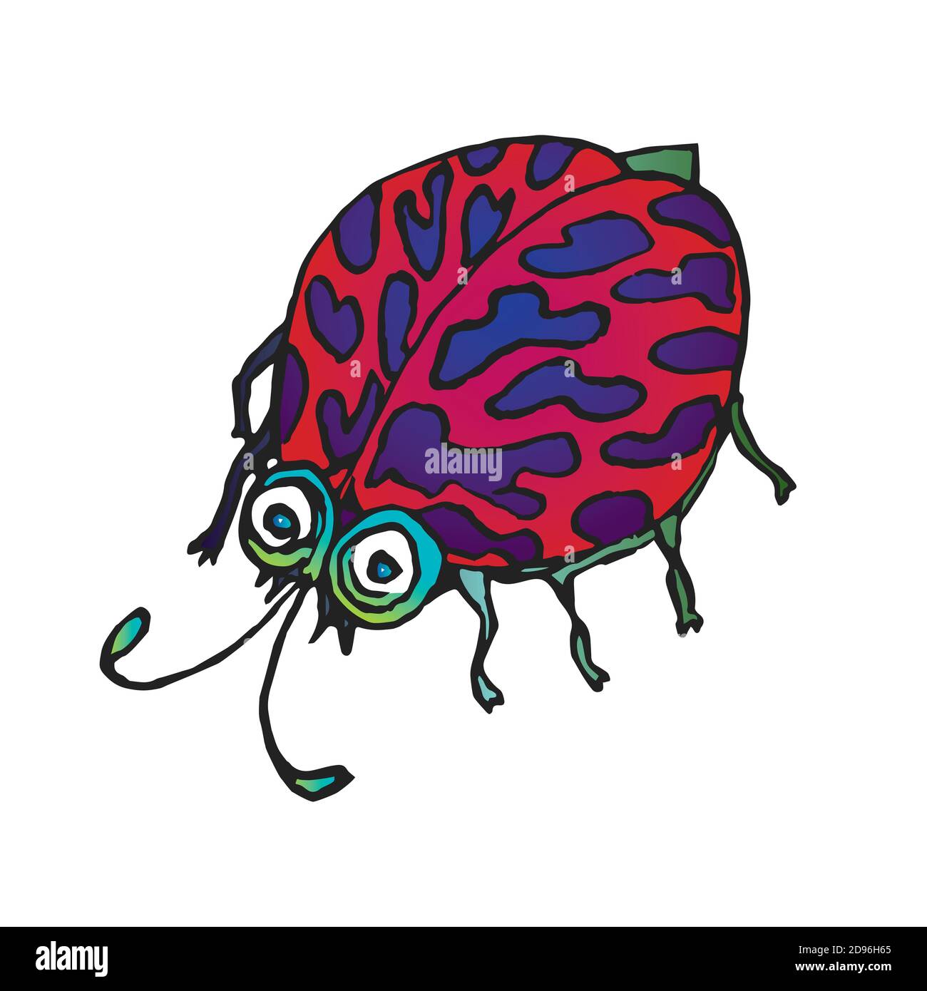 Funny red polka dotted ladybug, hand drawn doodle color sketch in pop ...