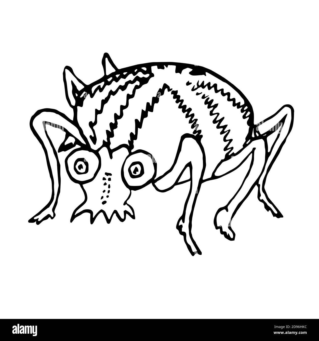 Funny spider, hand drawn doodle black and white sketch style ...