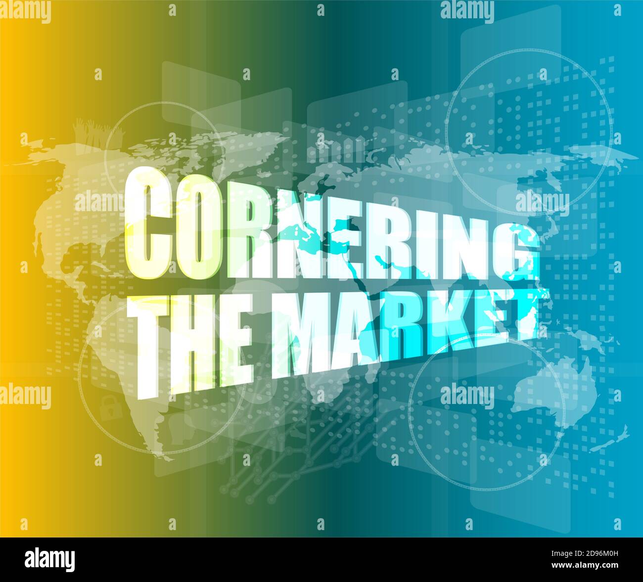 Management concept: cornering the market words on digital screen Stock ...