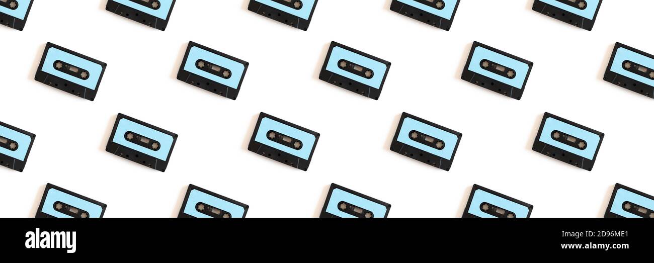 Cassette tapes pattern on a white background. Creative banner concept ...