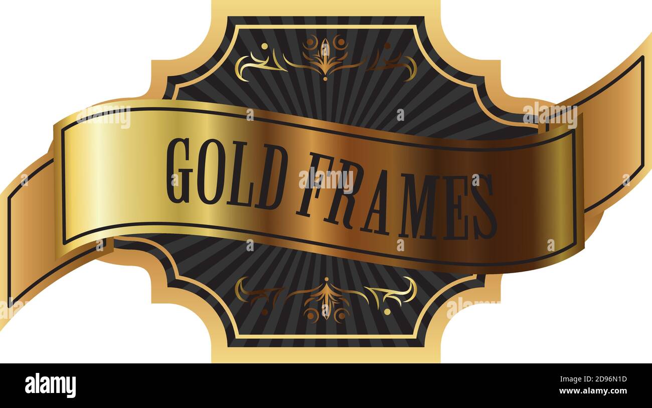 elegant golden frame emblem with lettering and ribbon vector ...