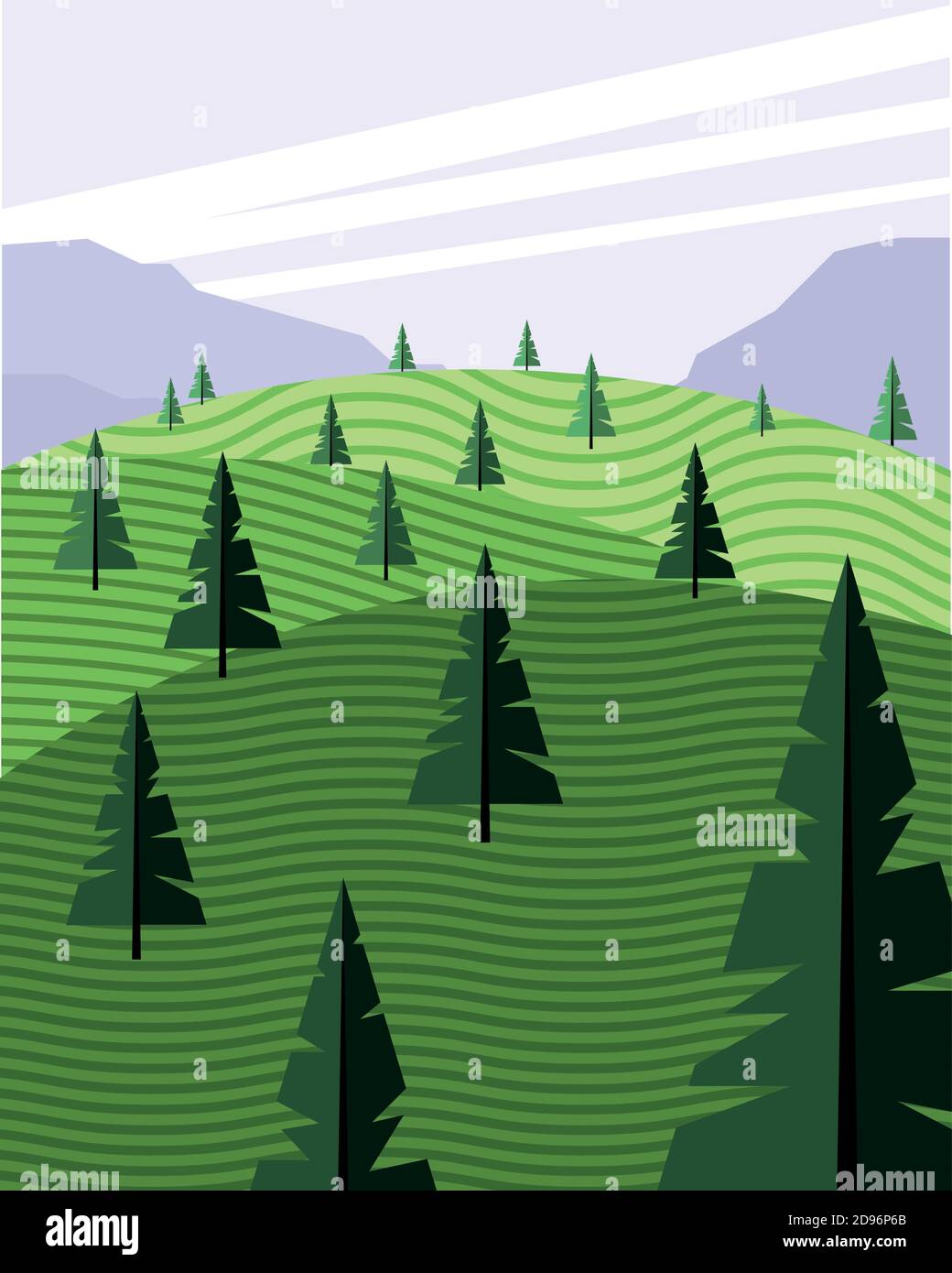 beautiful landcape scene with coniferus forest field vector ...