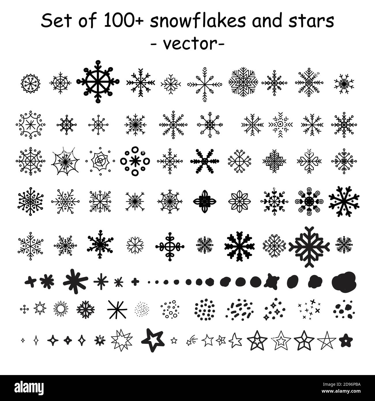 Vector set of Christmas snowflakes and stars Stock Vector Image & Art ...