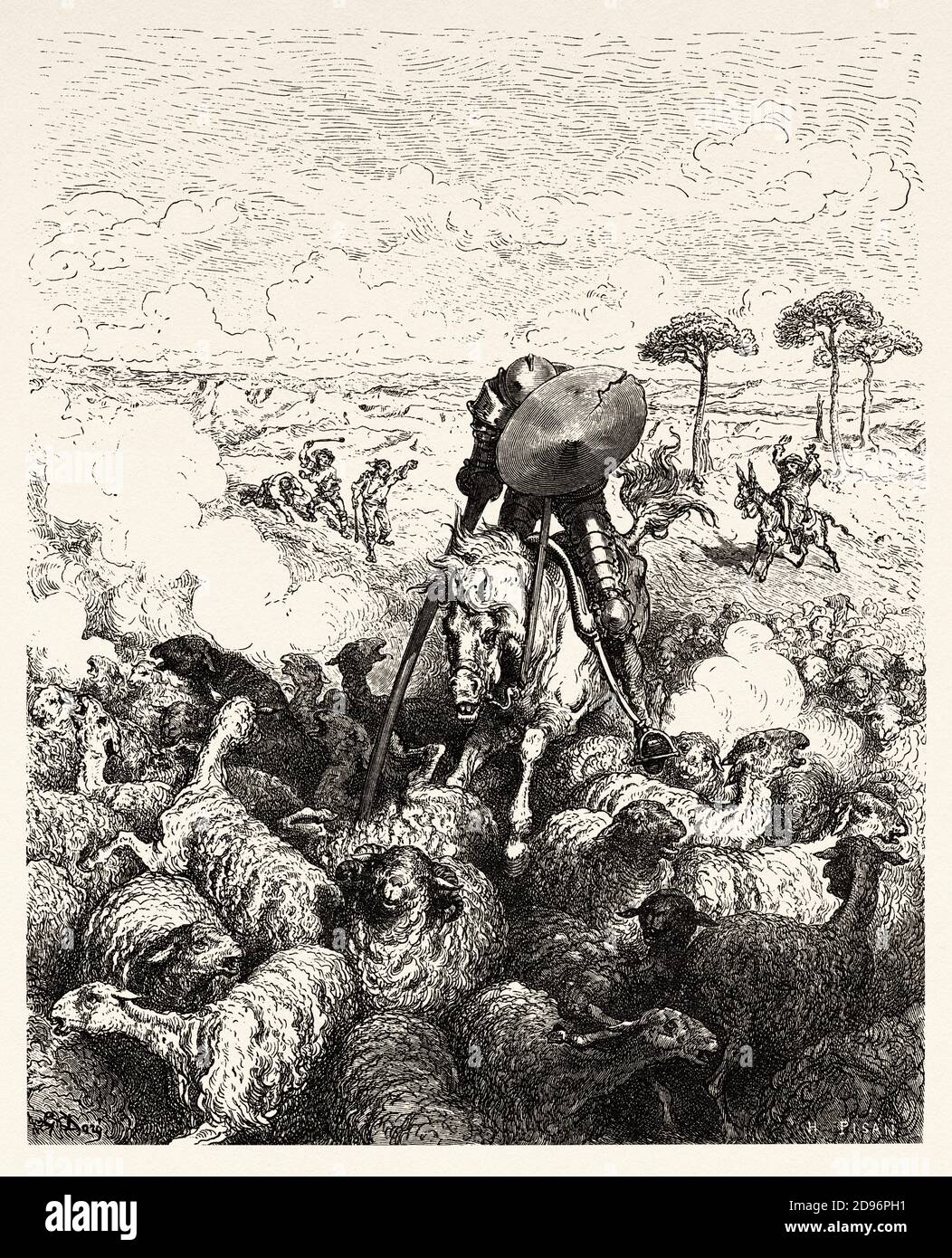 Don Quixote by Miguel de Cervantes Saavedra. Old XIX century engraving ...