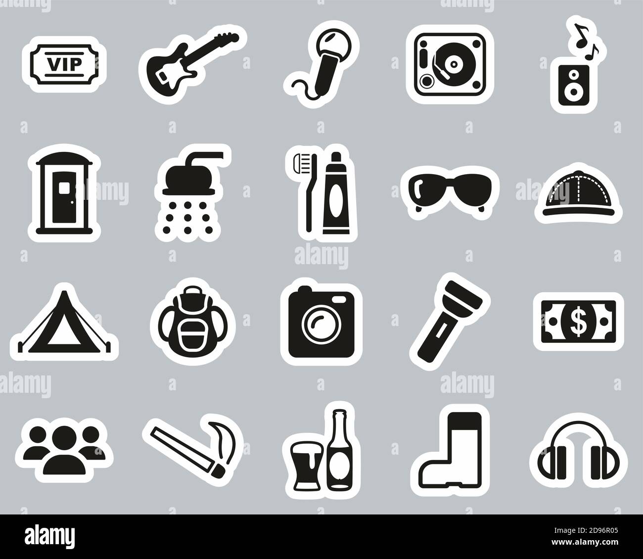 Music Festival Icons Black & White Sticker Set Big Stock Vector Image ...