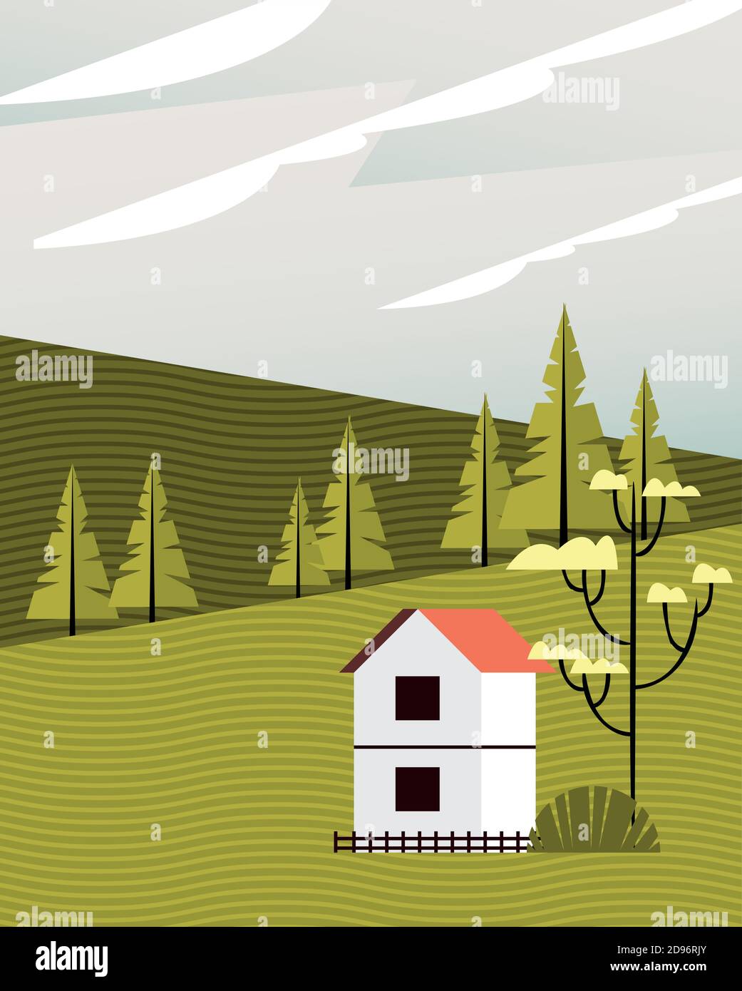 beautiful landcape scene with house in camp vector illustration design ...