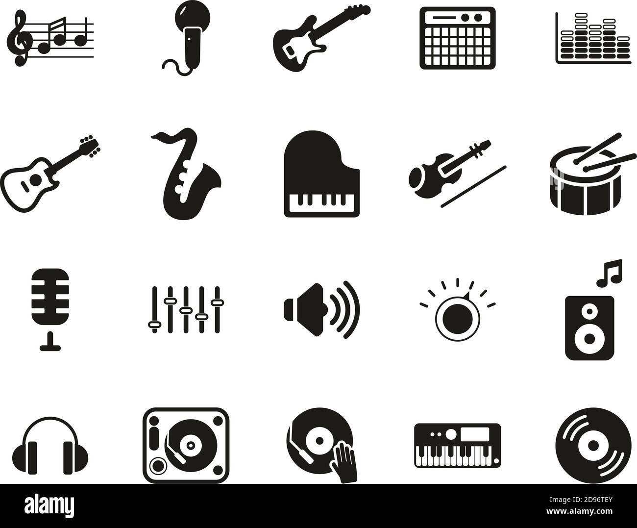 Music Or Music Studio Equipment Icons Black & White Set Big Stock ...