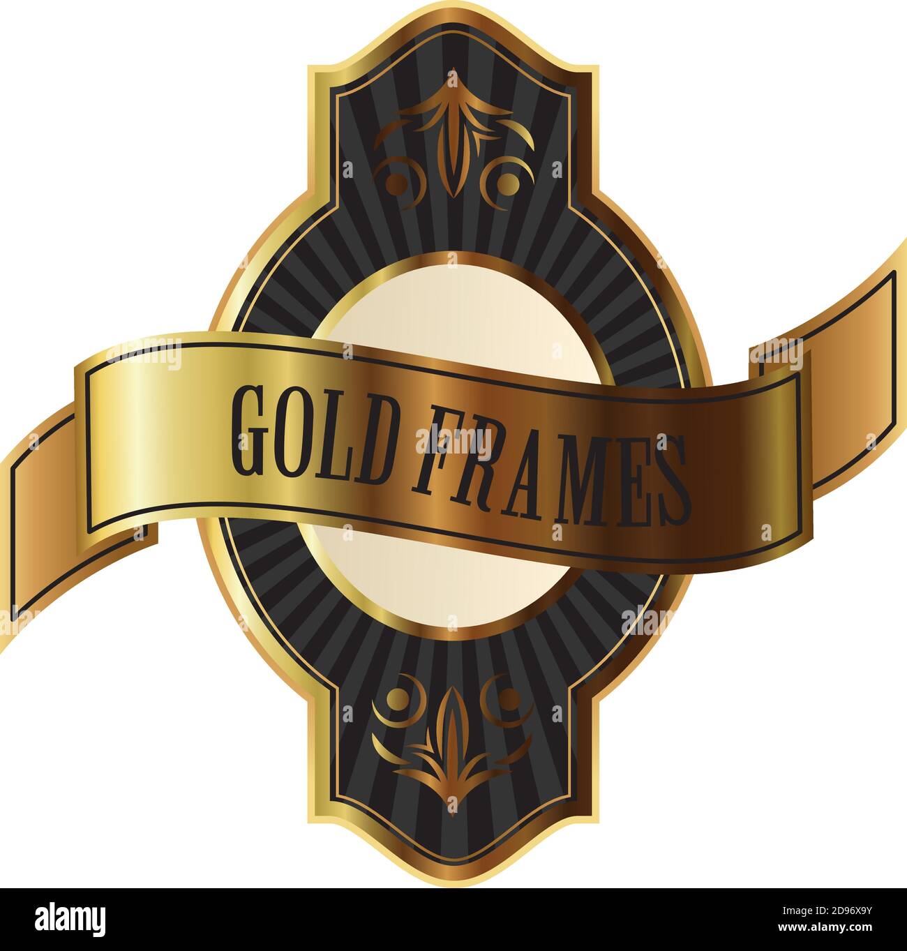 elegant golden frame emblem with lettering and ribbon vector ...