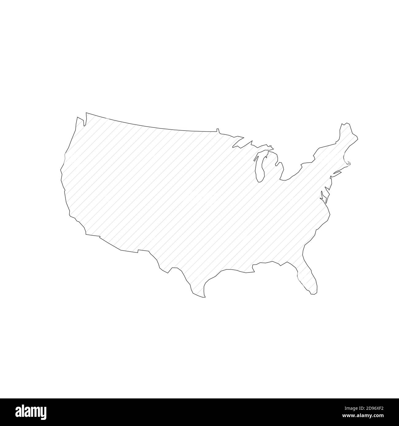 thin line usa map contour outline with stripes for teaching or ...