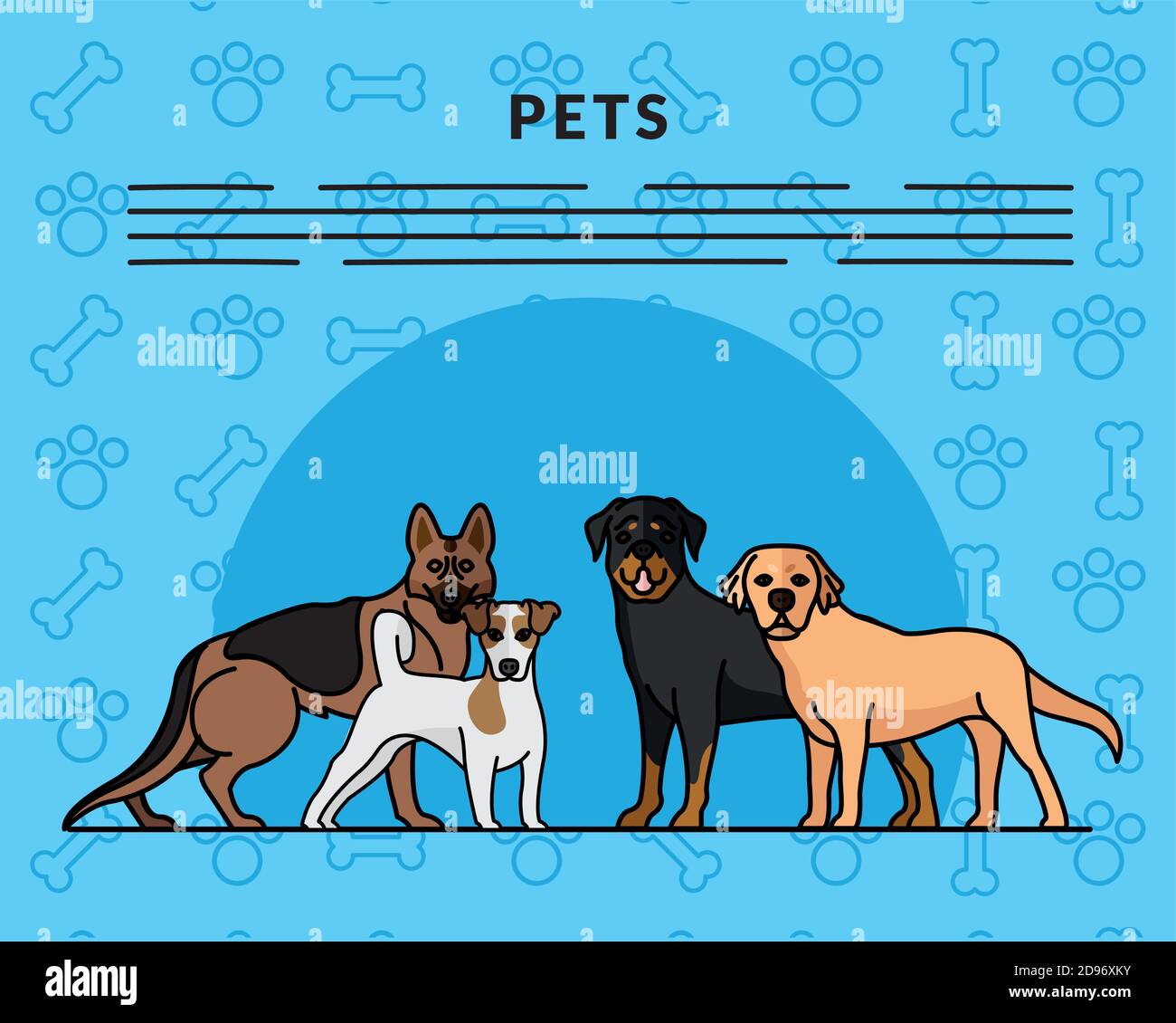four dogs pets mascots breed characters and letterings vector ...