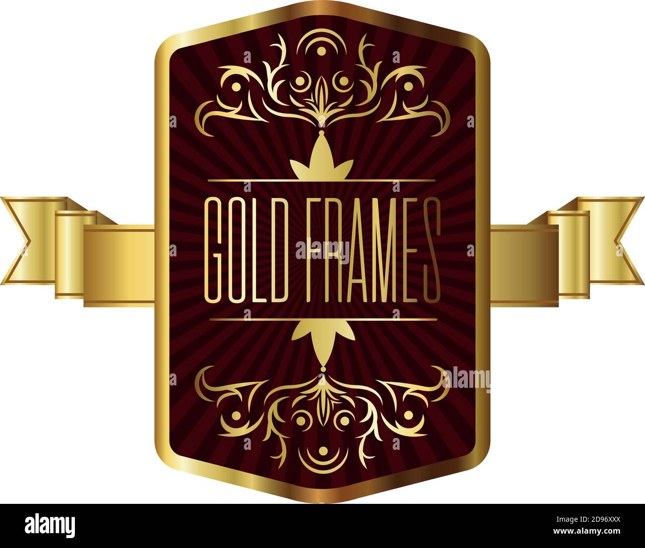 elegant golden frame emblem with lettering and ribbon vector ...