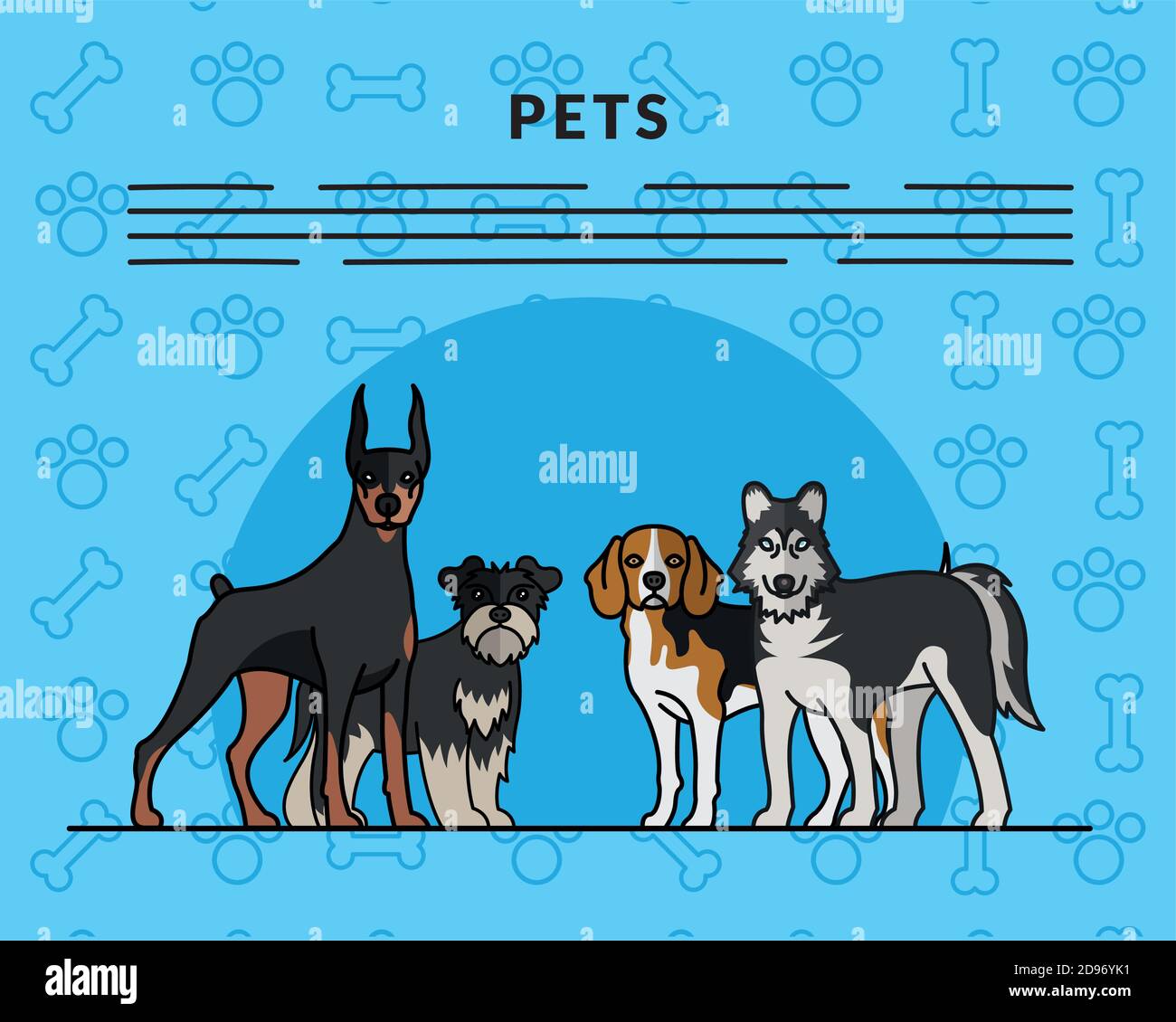 four dogs pets mascots breed characters and letterings vector ...