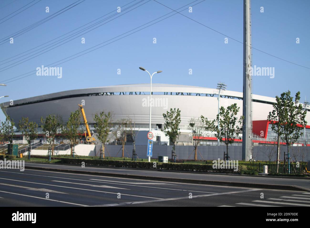 The exterior view of the newly constructed Pudong Football Stadium ...