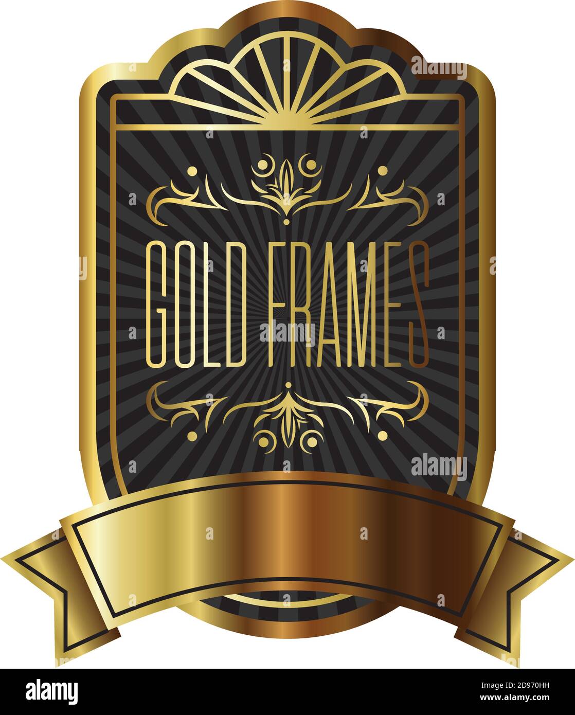 elegant golden frame emblem with lettering and ribbon vector ...