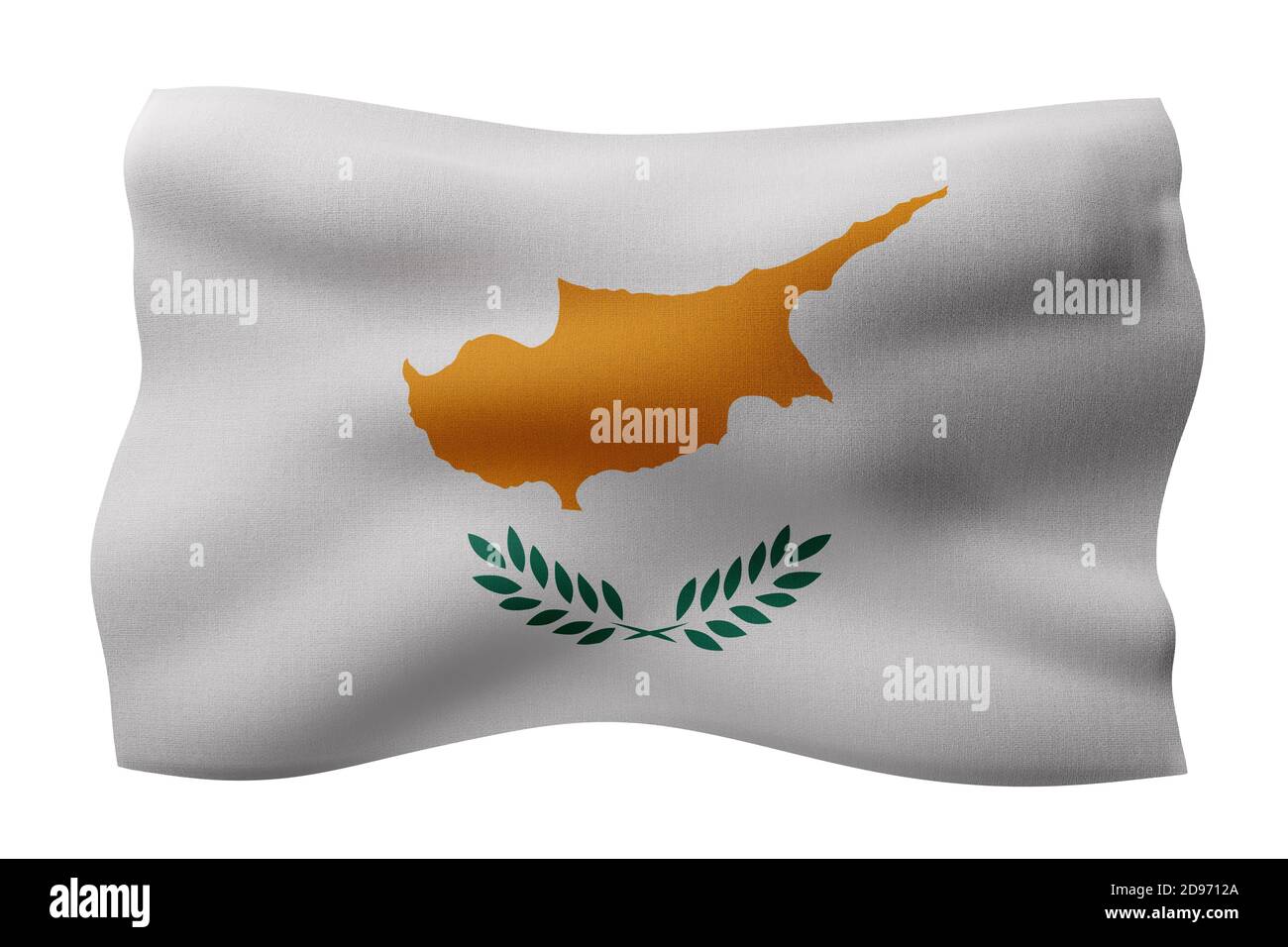 3d rendering of a detail of a silked Cyprus flag on a white background ...