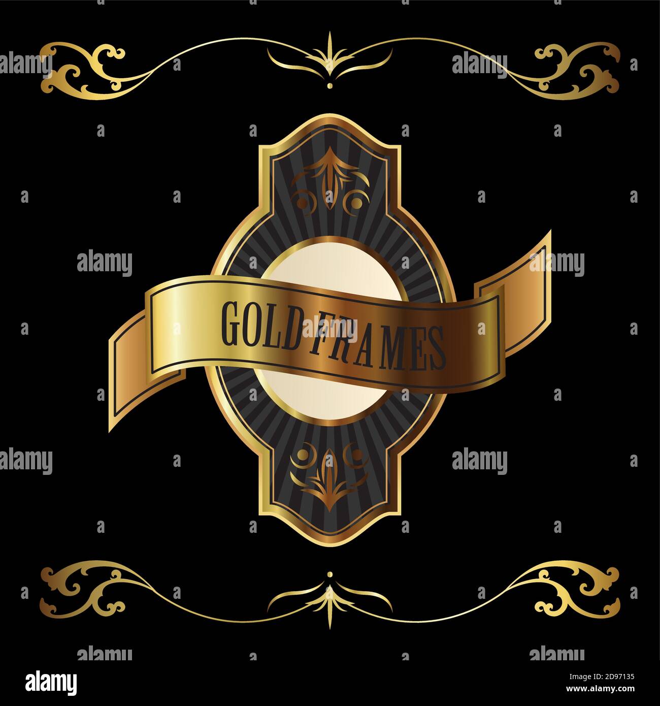 elegant golden frame emblem with lettering and ribbon vector ...