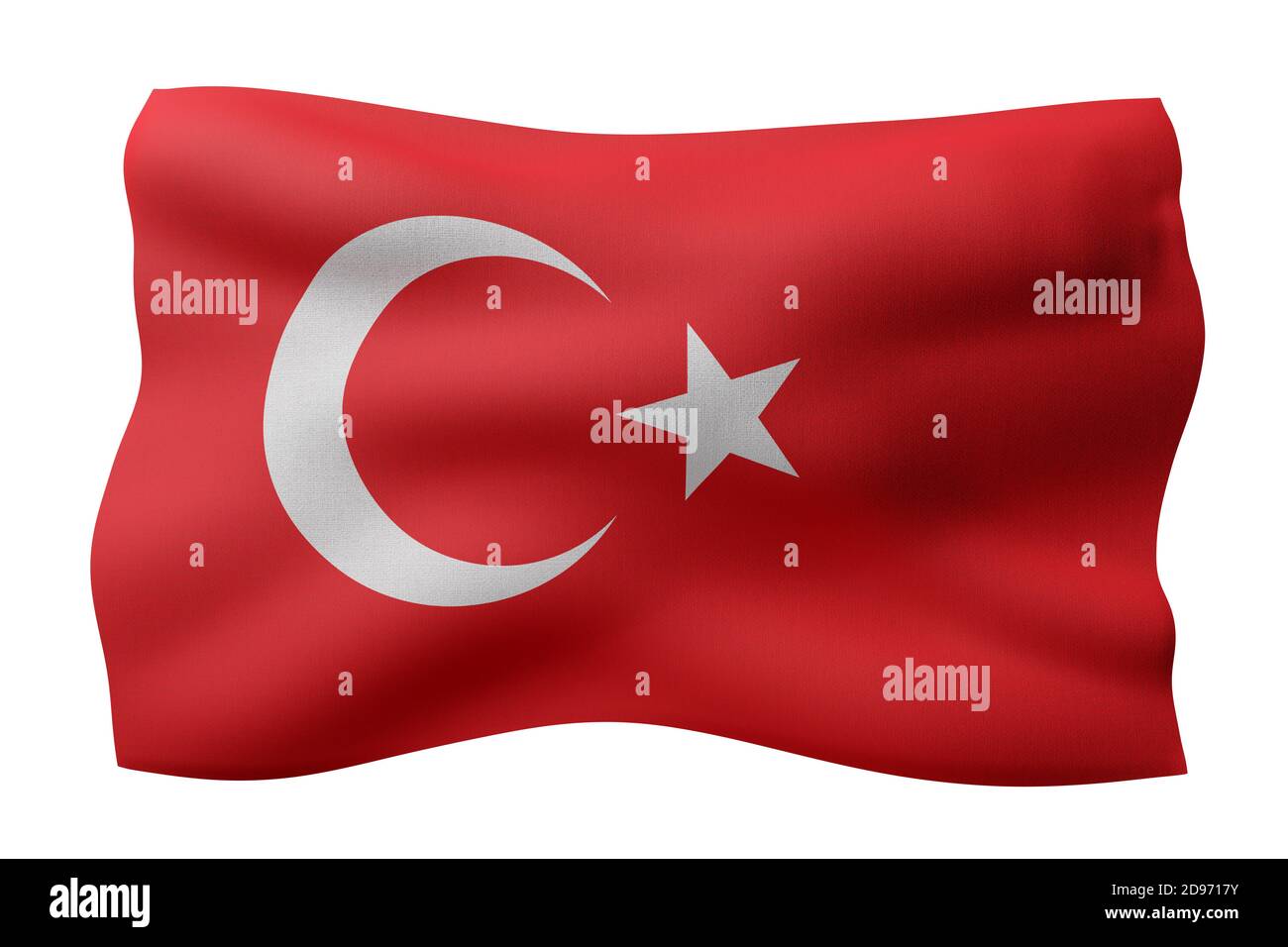 3d rendering of a detail of a silked Turkey flag on a white background Stock Photo - Alamy