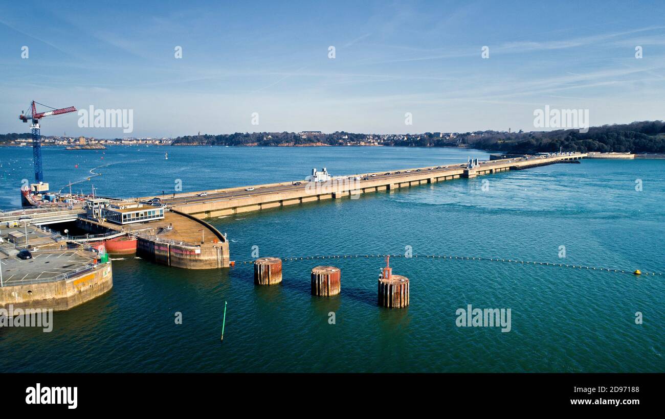 La Richardais (Brittany, north-western France): aerial view of the dam ...