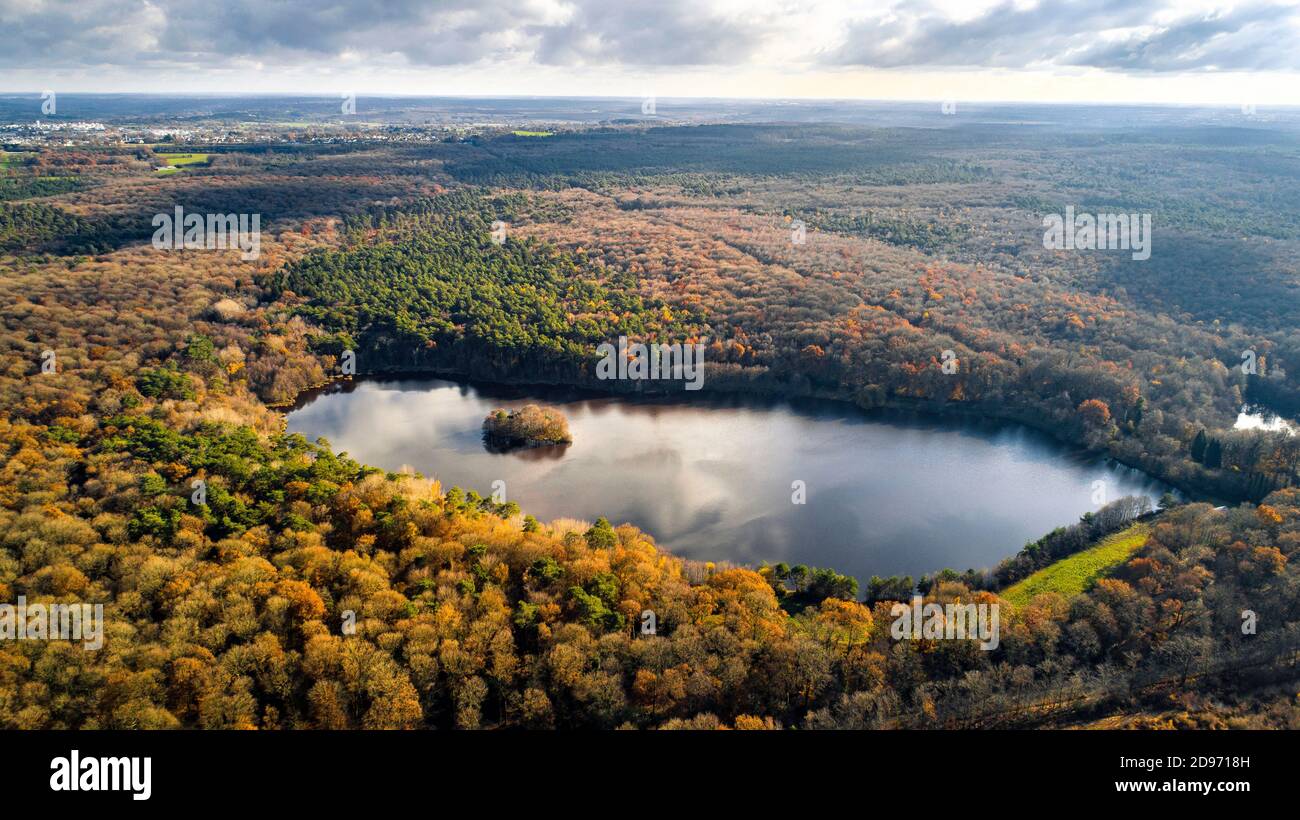Forest of Rennes (Brittany, north-western France). Aerial view of the ...