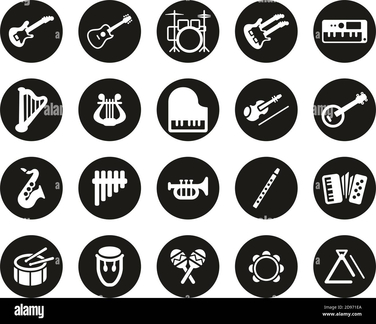 Musical Instruments Icons White On Black Flat Design Circle Set Big ... Musical Instruments Icons White On Black Flat Design Circle Set Big ...