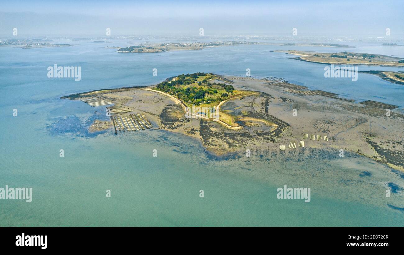 Aerial view of Godec Island in the gulf of Morbihan (Brittany, north ...