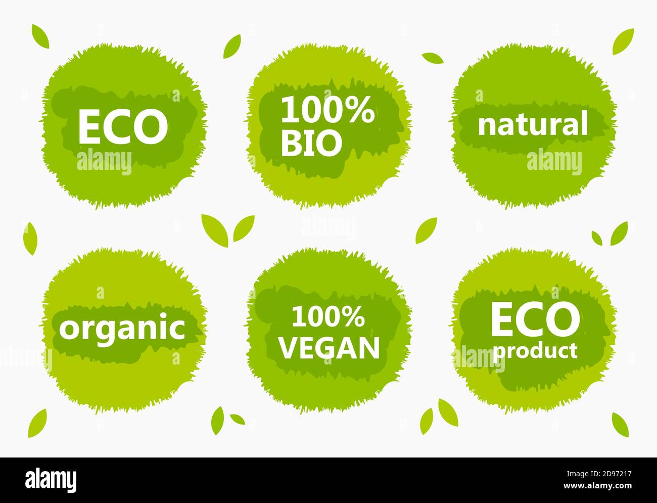 Ecological green emblems, flat design elements: natural, eco, vegan and ...