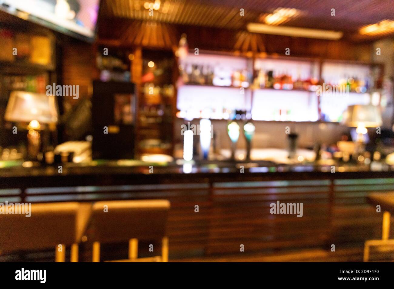 Blurred perspective vision of drunk person of pub bar counter Stock ...